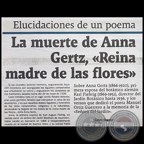 Portal Guaraní - LA MUERTE DE ANNA GERTZ, «REINA MADRE DE LAS FLORES ...