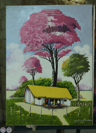 Portal Guaraní - RANCHO CAMPESINO Y LAPACHO ROSADO - Óleo de RUFINO CARDOZO